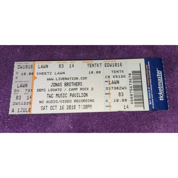 Other | Jonas Brothers Full Concert Stub 1162010 Raleigh Nc | Poshmark